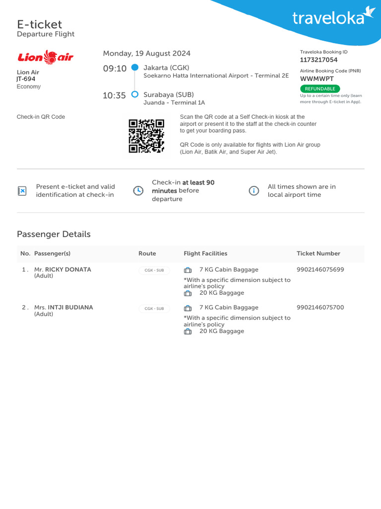 AHLISIA Karima-CGK-WWMWPT-SUB-FLIGHT - ORIGINATING | PDF