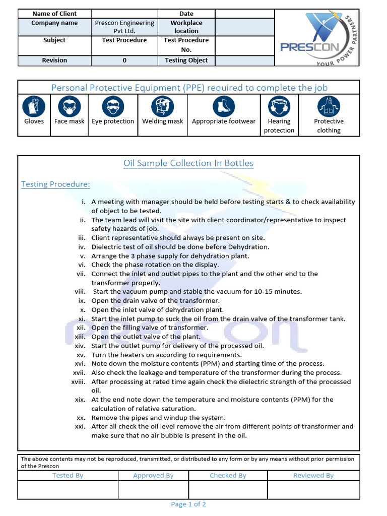 SOP Oil BDV Dehydration | PDF
