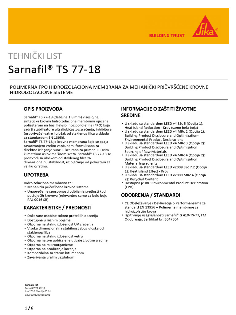Sarnafil Ts 77-18 | PDF