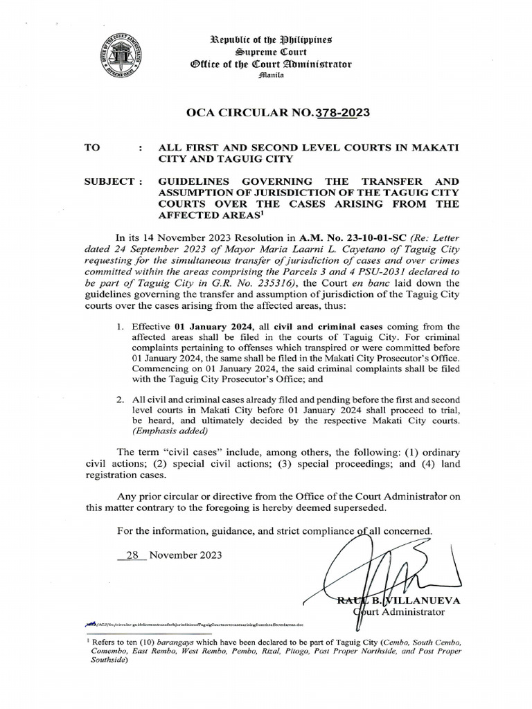 OCA Circular No. 378-2023 | PDF