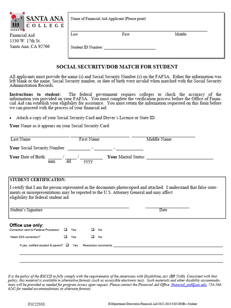 2022-2023 SSN-DOB - Student | PDF | Social Security Number | Business