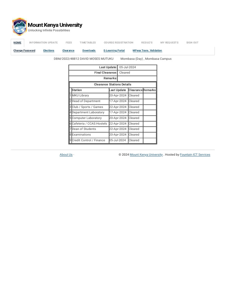 Mount Kenya University - Students Online Portal | PDF