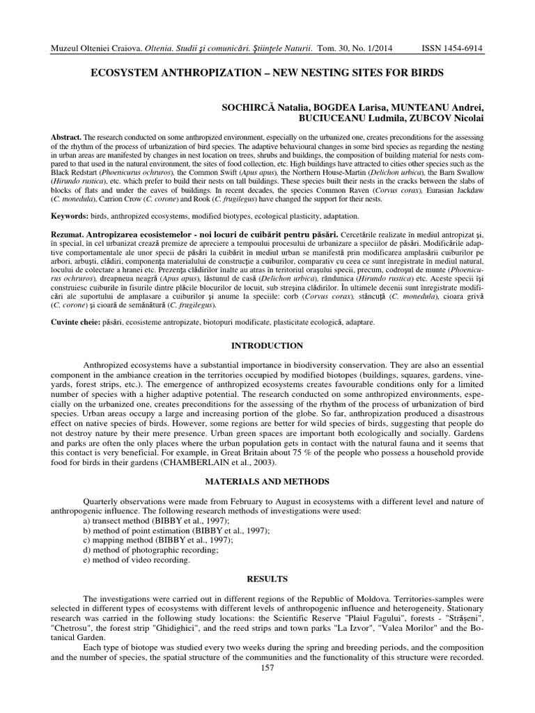 Ecosystem Anthropization New Nesting Sites For Birds | PDF