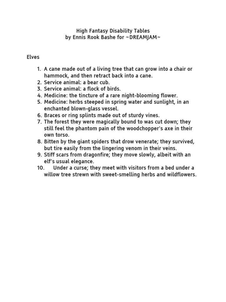 High Fantasy Disability Tables | PDF