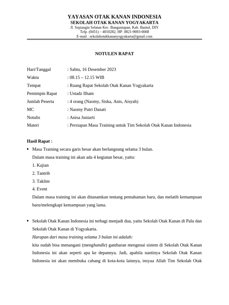 NOTULEN RAPAT 16 Des 2023 | PDF