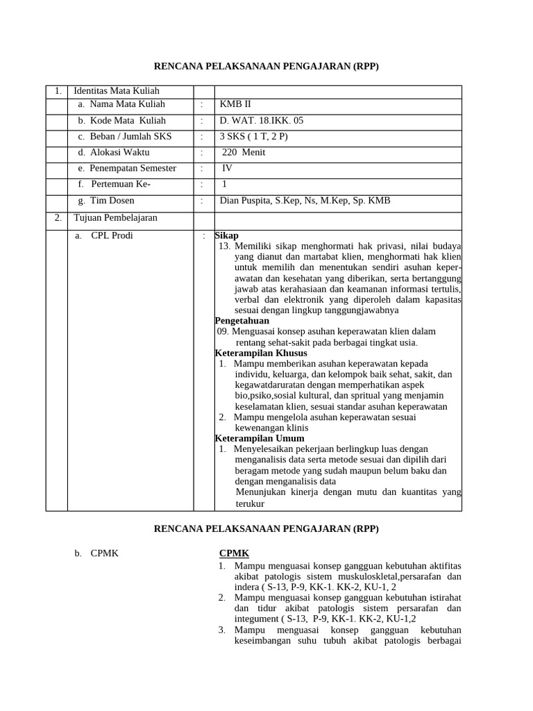 Rencana Pelaksanaan Pengajaran - 1 | PDF