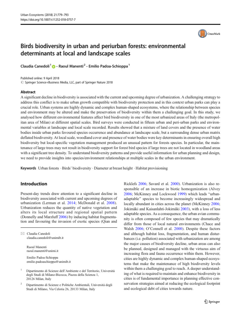 Birds Biodiversity in Urban and Periurban Forests Environmental ...