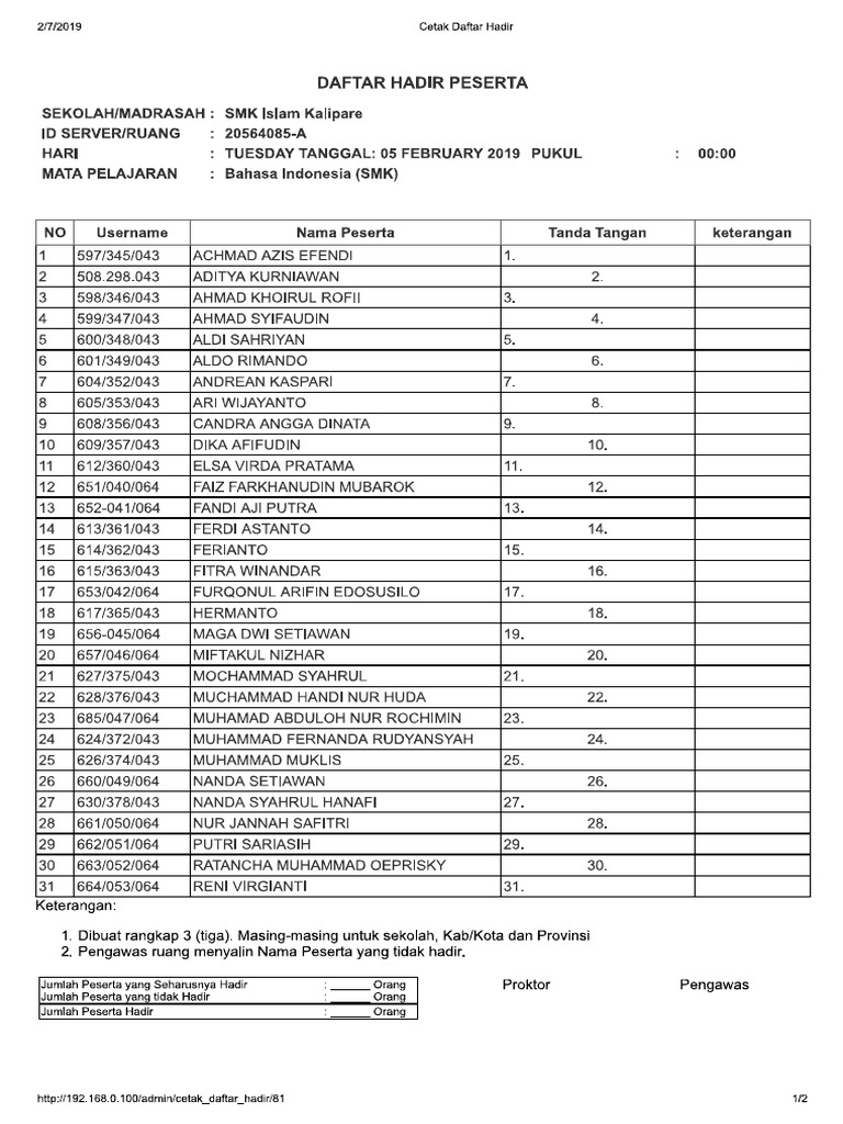 Cetak Daftar Hadir | PDF