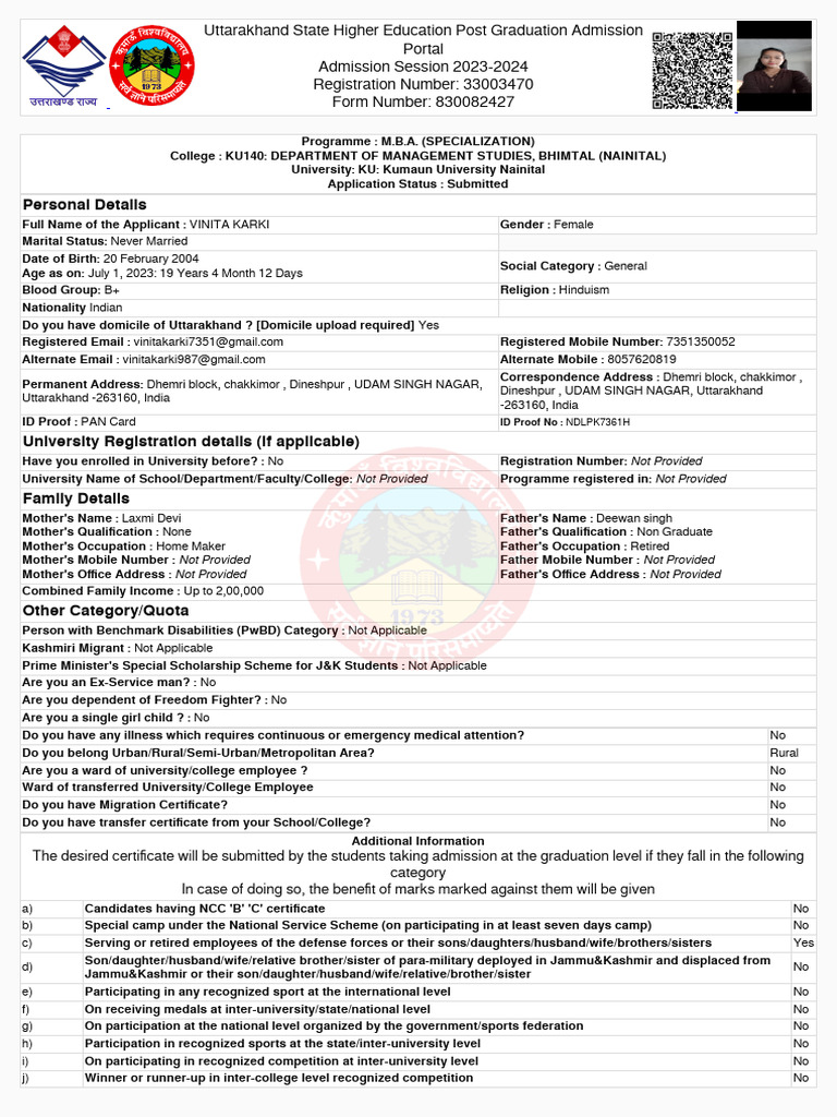 Uttarakhand State Higher Education Post Graduation Admission Portal ...