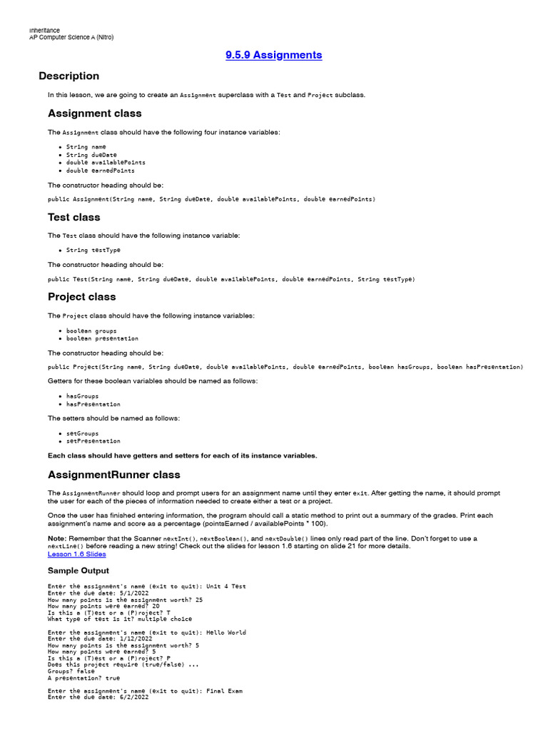 Assignments Problem Guide - CodeHS | PDF Assignments Problem Guide - CodeHS | PDF