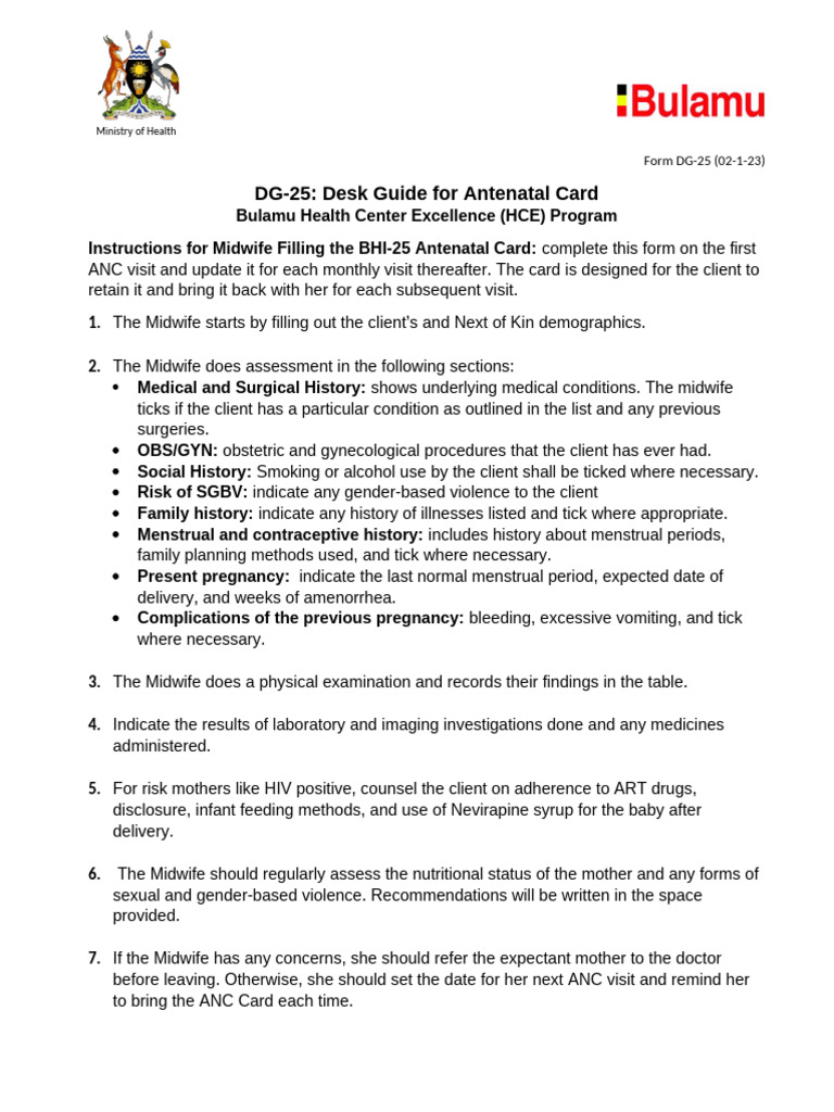 DG-25 Antenatal Card (MOH) 02-1-23 | PDF