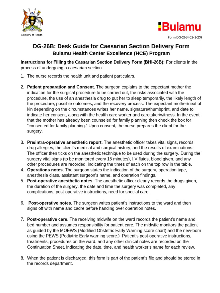 DG-26B Caesarian Section Form (MOH) 02-1-23 | PDF