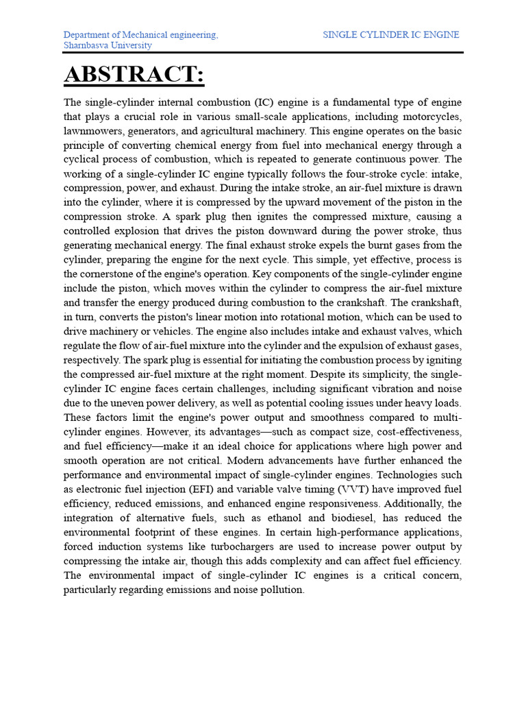 Single Cylinder Ic Engine | PDF