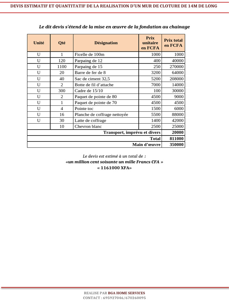 Devis Construction Hangar | PDF