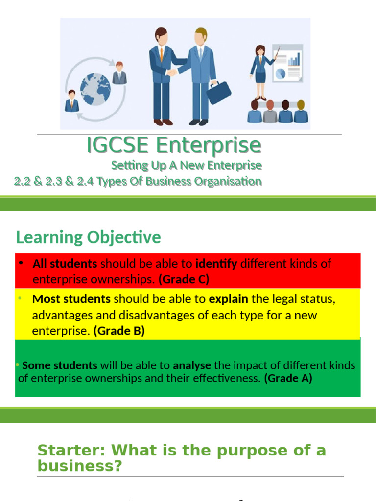 Enterprise KS4 Types of Business Organisation 2.2 & 2.3 & 2.4 2024-25 ...