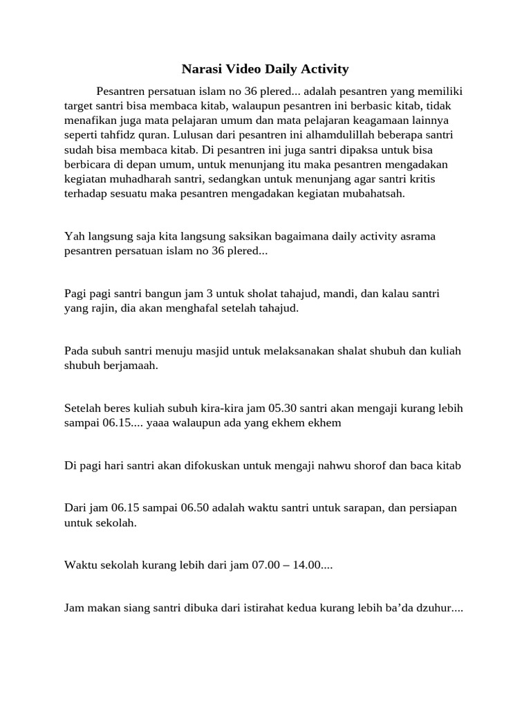 Narasi Video Daily Activity | PDF