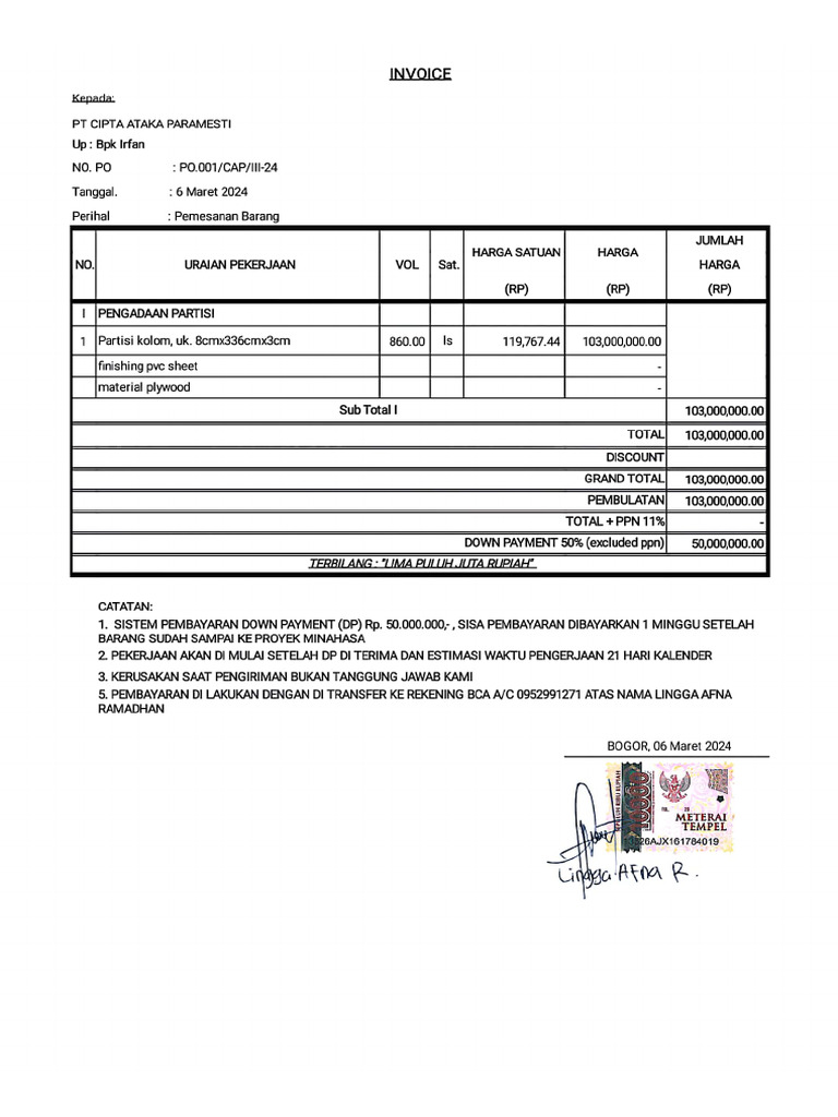 Invoice PT Cap | PDF