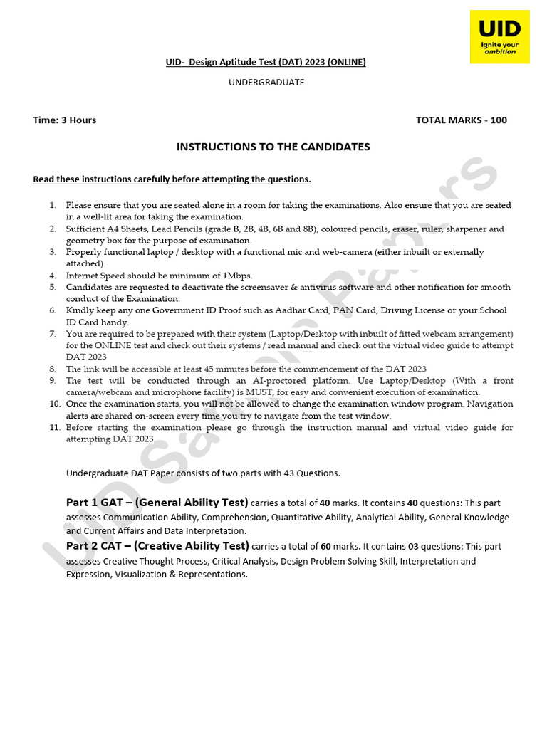 UID B.des Sample Paper 2022 | PDF
