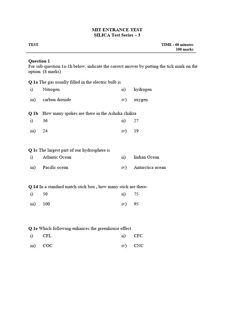 Mit Sample Paper 3 | PDF