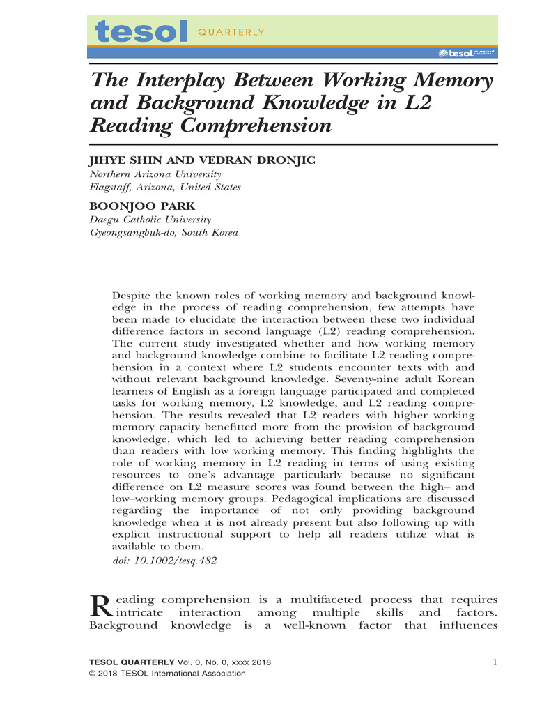 The Interplay Between Working Memory and Background Knowledge in L2 Reading Comprehension | PDF