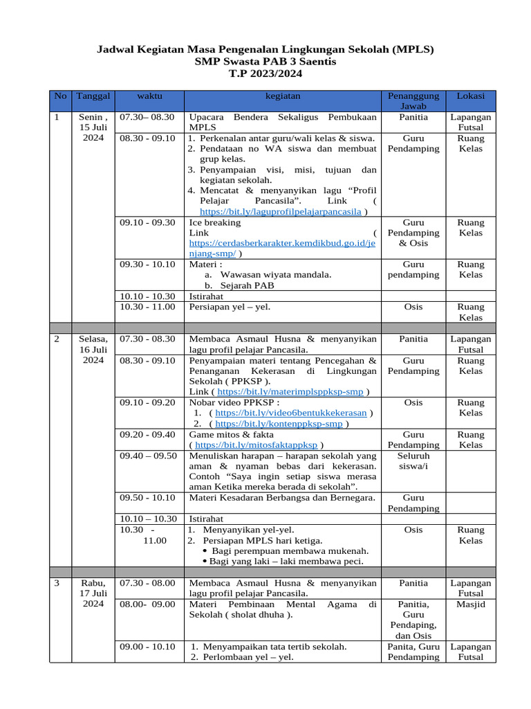 Jadwal Kegiatan 15-17 | PDF