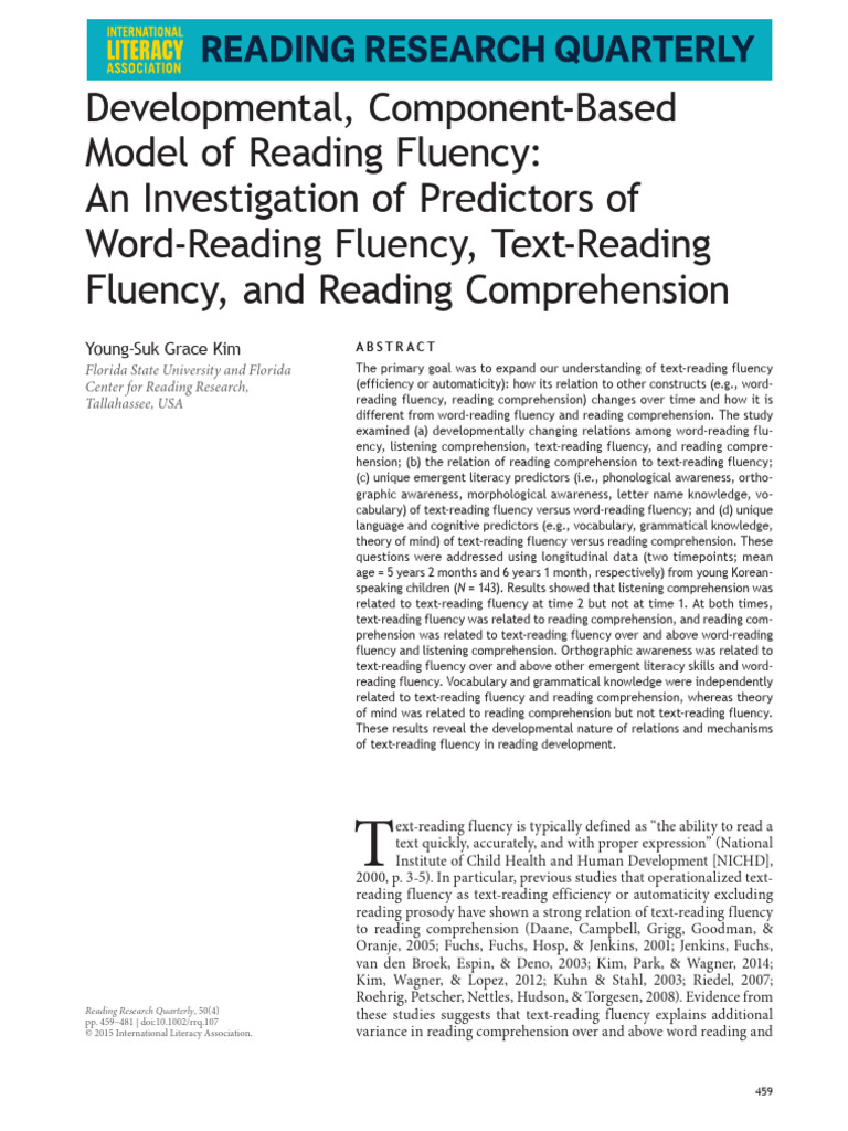 Developmental, Component-Based Model of Reading Fluency - An Investigation of Predictors of Word ...
