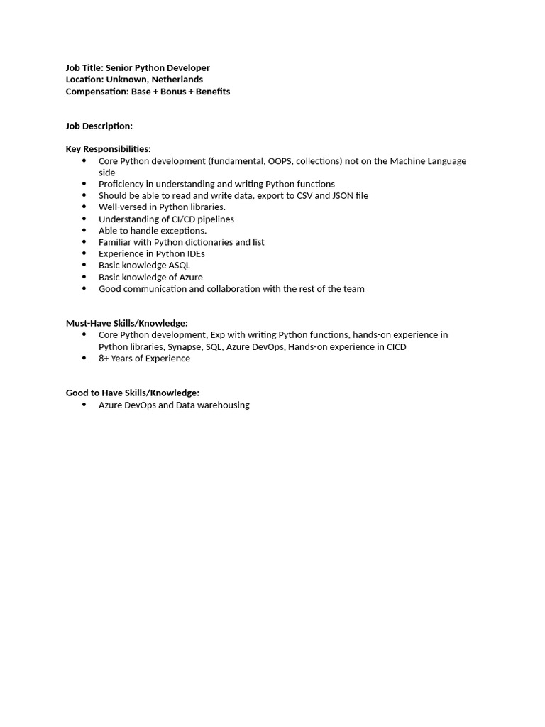 Senior Python Developer - Missingno NL | PDF