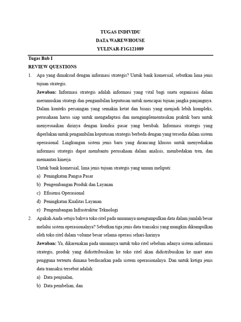 TUGAS INDIVIDU Data Werehous | PDF | Data Warehouse | Technology & Engineering