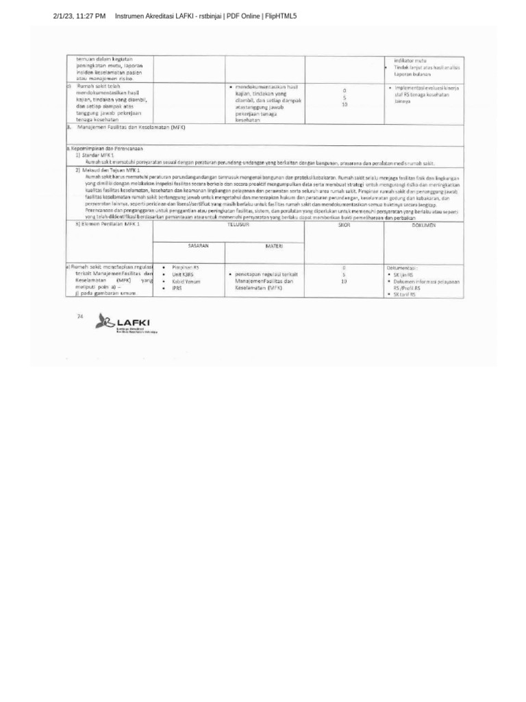 Instrumen Akreditasi LAFKI-min MFK | PDF