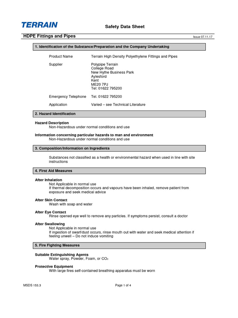 MSDS Fitting HDPE | PDF