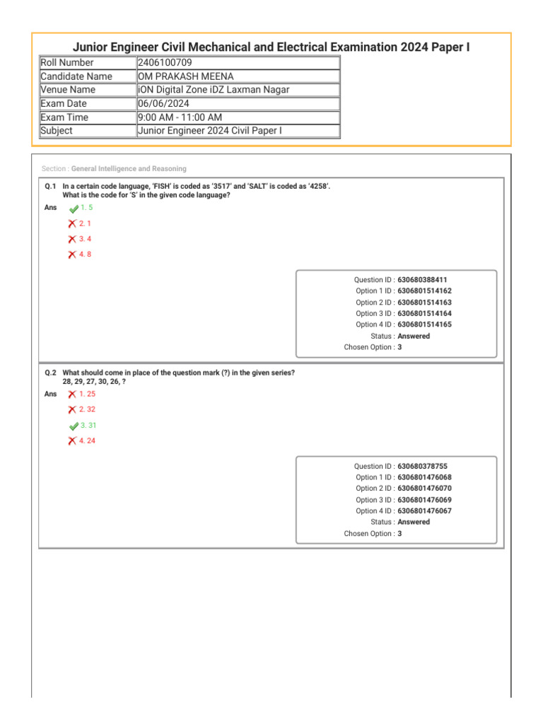 SSC Jee 2024 Answer Key | PDF