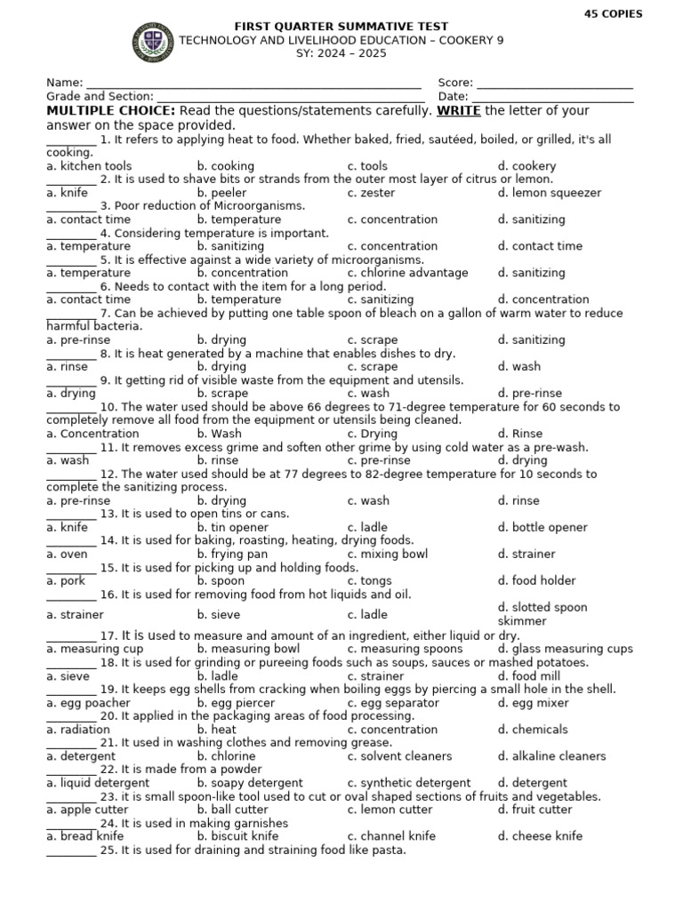 Tle 9 - Summative Examination | PDF