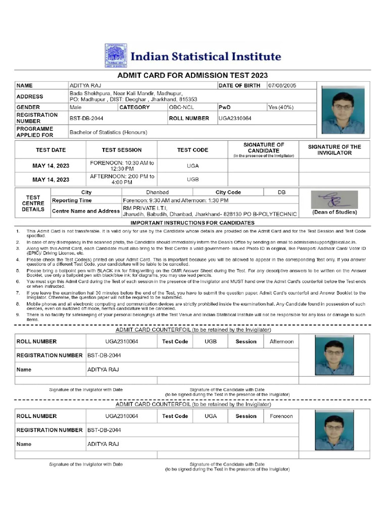 admit card | PDF