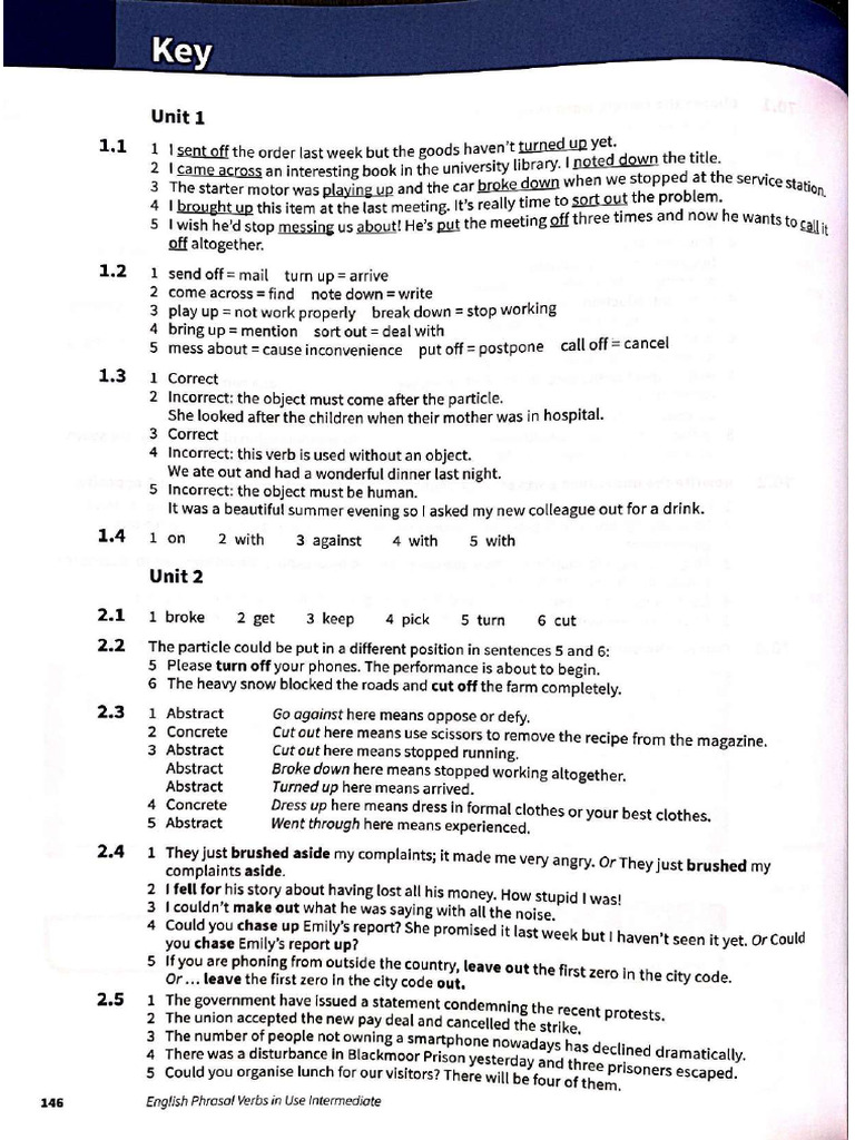 English Phrasal Verbs in Use - Inter - Answer Key and Glossaries | PDF