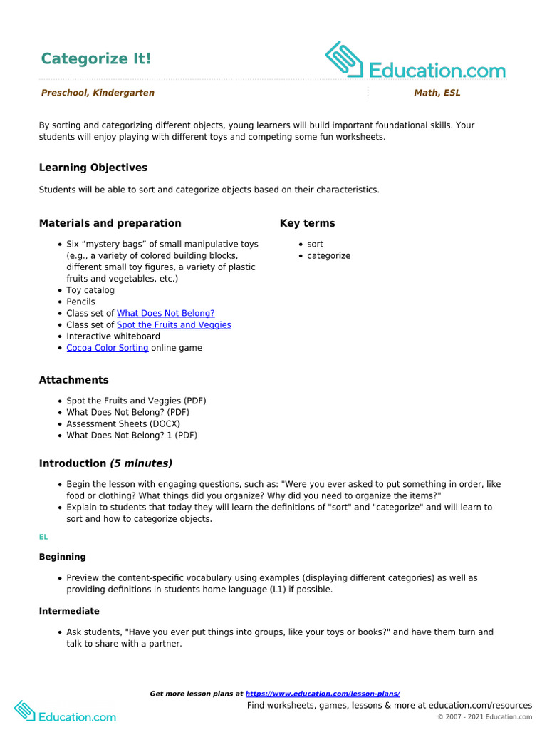 Usr Local SRC Education - Com Files Static Lesson-Plans Categorize-It Categorize-It | PDF