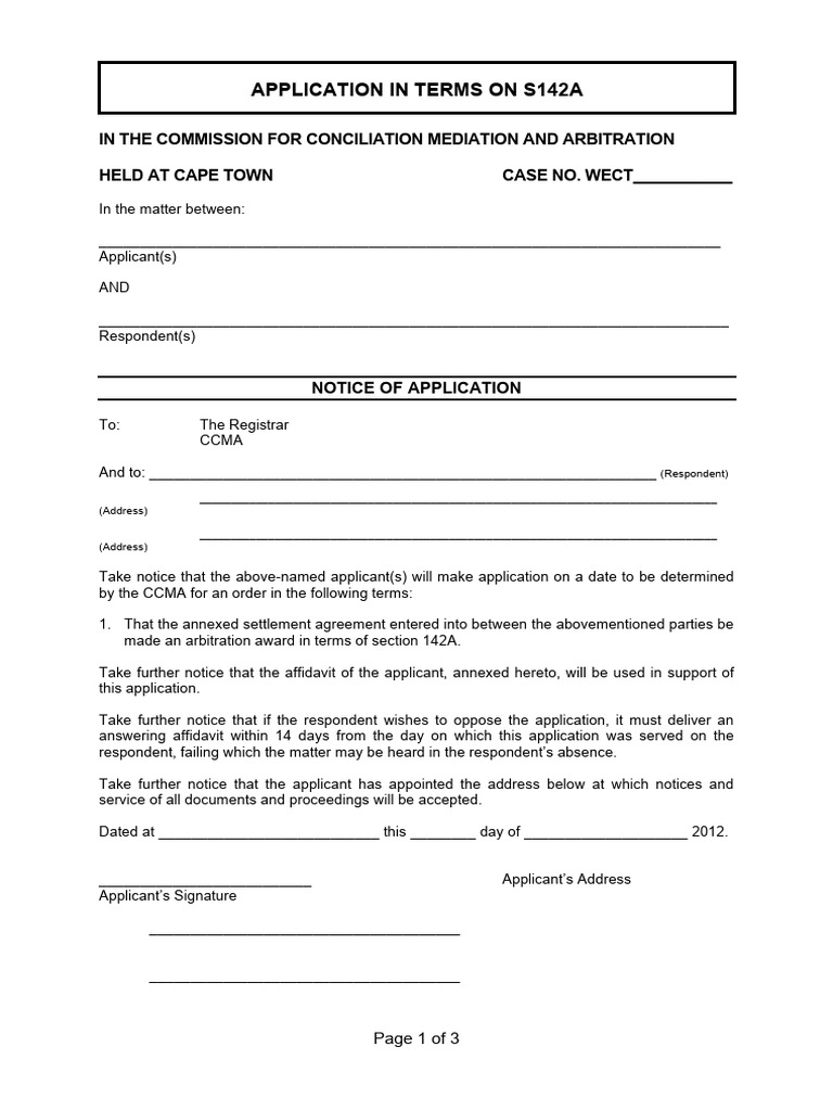 S142a-Application Ccma | PDF