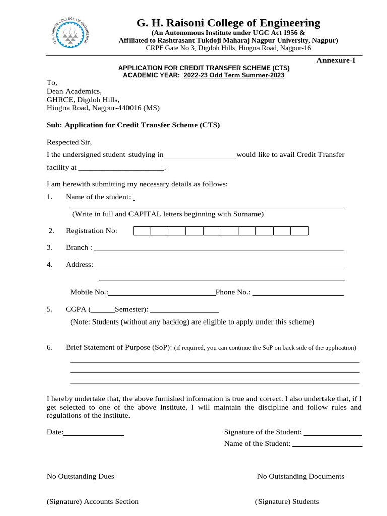 Credit Transfer Application 2022-23 | PDF