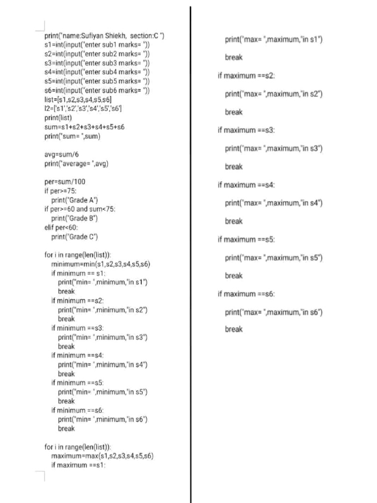 Student Marks Calculation Script | PDF