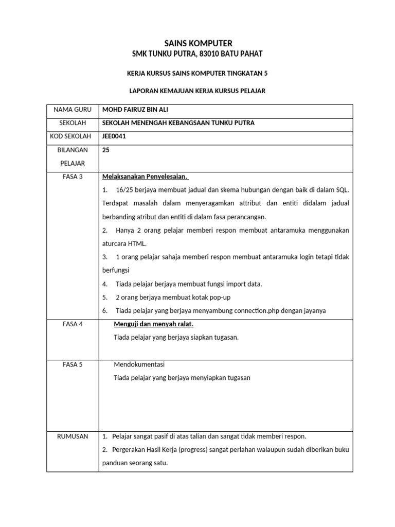Laporan Kerja Kursus SK 2023 | PDF