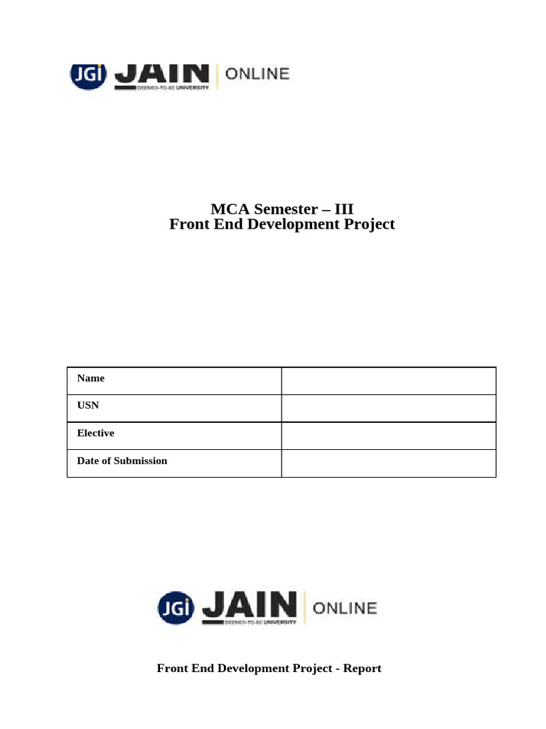 EDITABLE - Front End Project Report Template | PDF