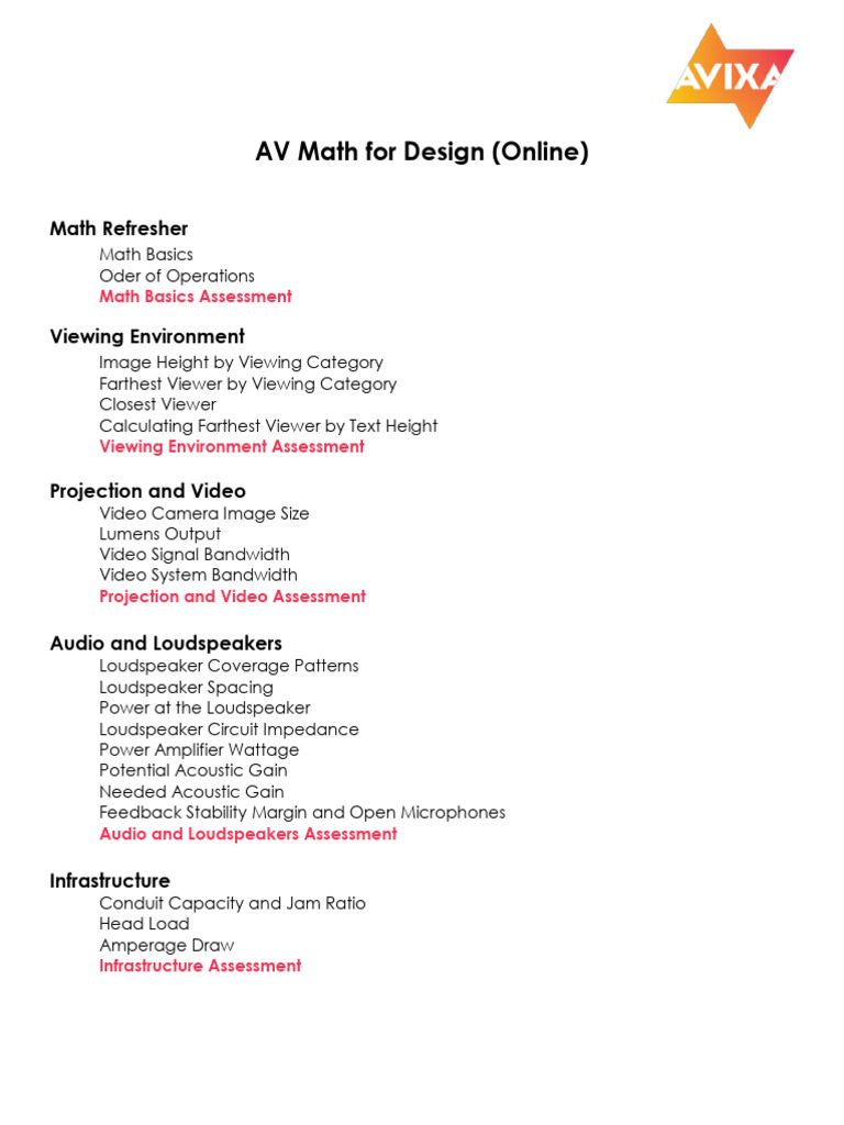 Av Math For Design (Online) Course Outline - Avixa | PDF