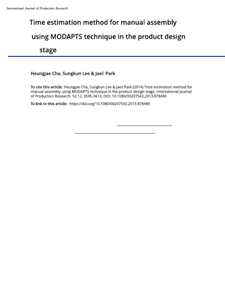 Time Estimation Method for Manual Assembly USING MODAPTS in Design Stage | PDF