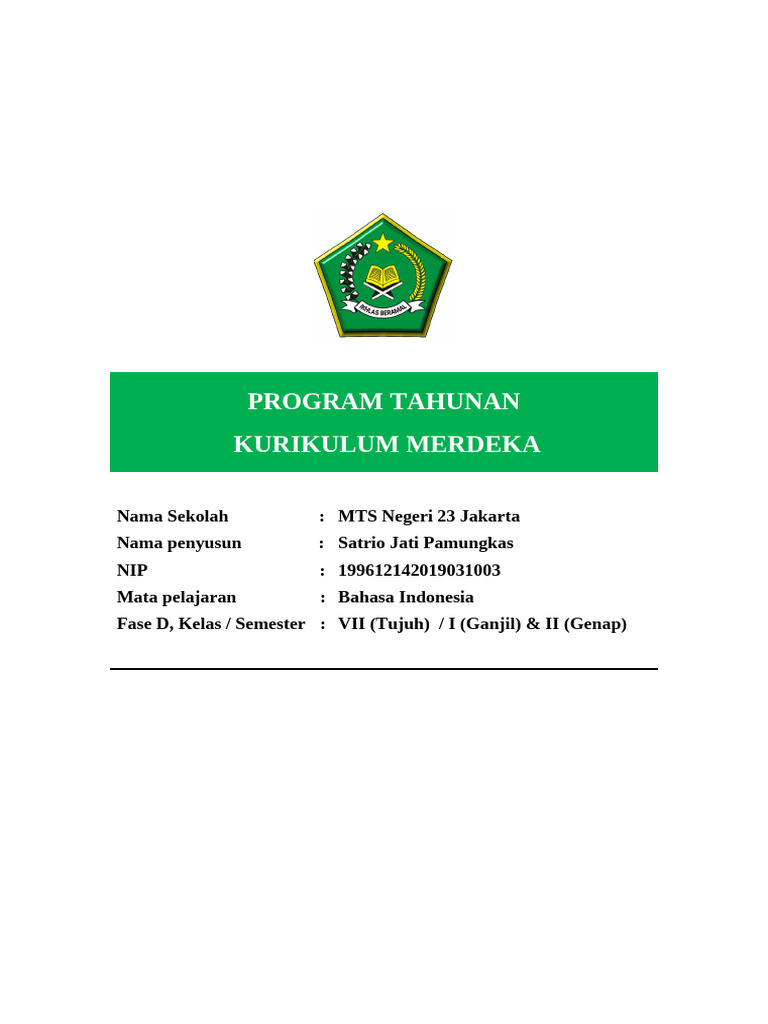 Program Tahunan Bahasa Indonesia MTs 2024 | PDF | Indonesia | Language ...