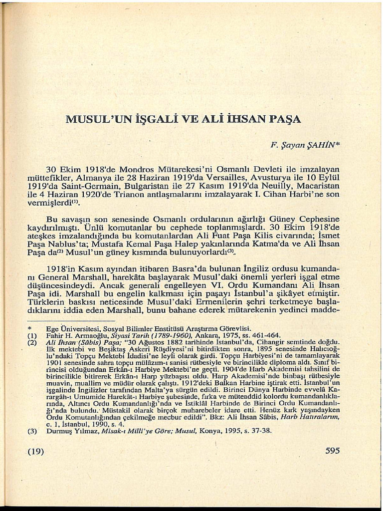 Musulun Isgali Ve Ali Ihsan Pasa | PDF