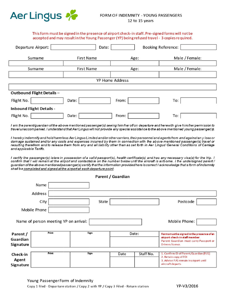 Unaccompanied Minor Form | PDF