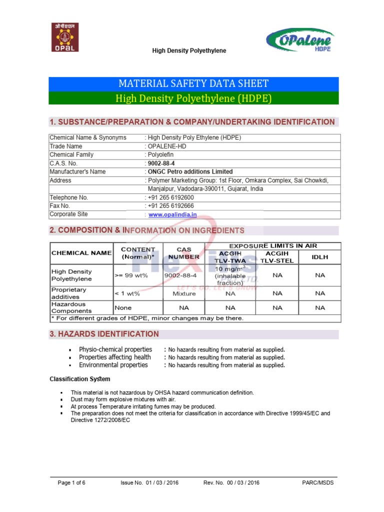 Material Safety Data Sheet_HDPE | PDF