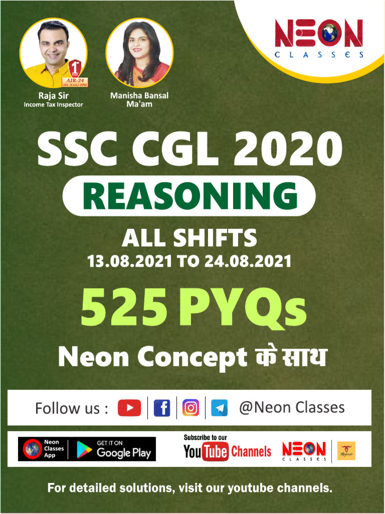 SSC CGL PRE 2020 Reasoning PYQs NEON CLASSES | PDF
