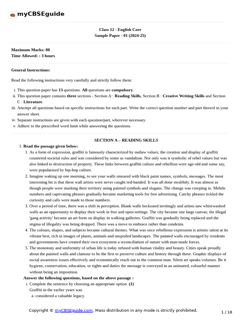 12 English Core SP 01 | PDF