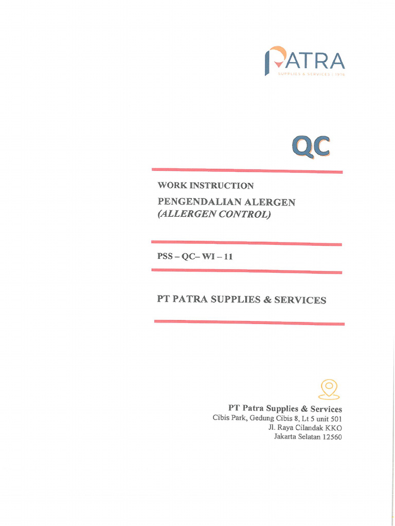 PSS-QC-WI-11 Pengendalian Allergen - Rev.01 | PDF
