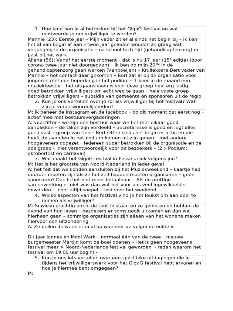 Vragen Giga G Festival | PDF